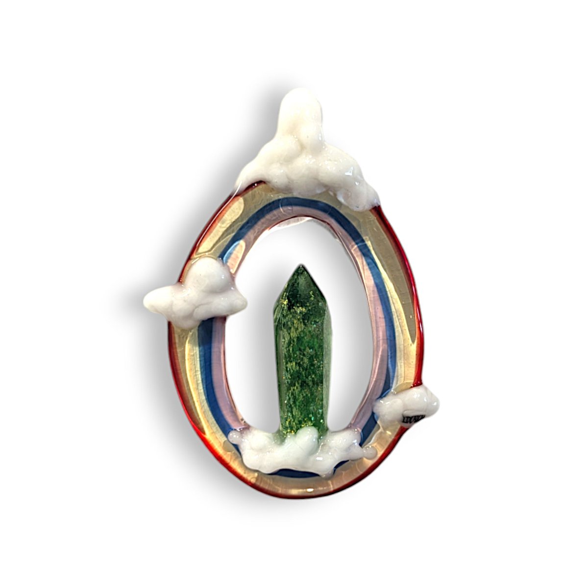 Hanging Rainbow with Green Crystal – Seattle Glassblowing Studio